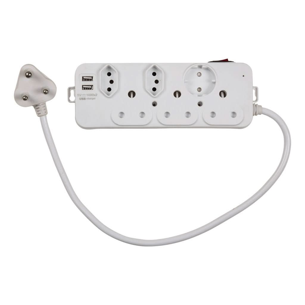 White USB Multi Plug Surge Protector | SKU EP62USB – Future Light - LED Lights South Africa
