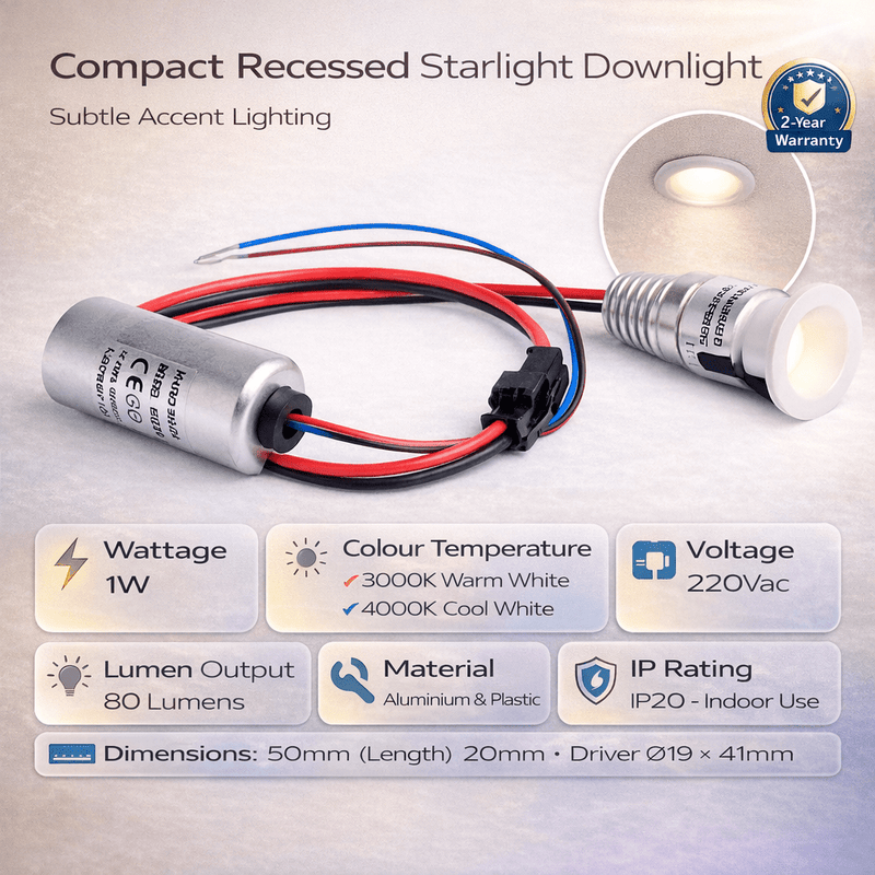 1W Compact LED Starlight Downlight – White Finish, 3000K or 4000K ...