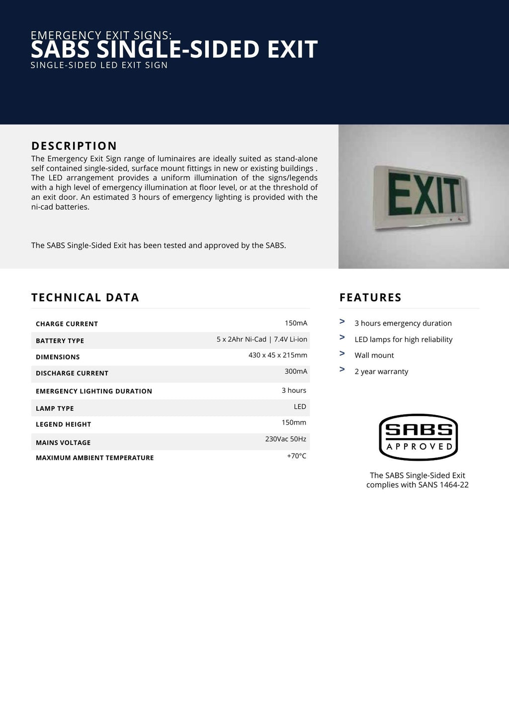 SABS-Approved Emergency LED Exit Sign - Reliable Safety Lighting