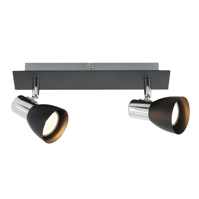 2 Light Chrome & Black Ceiling Spotlight - Elegant Modern Design